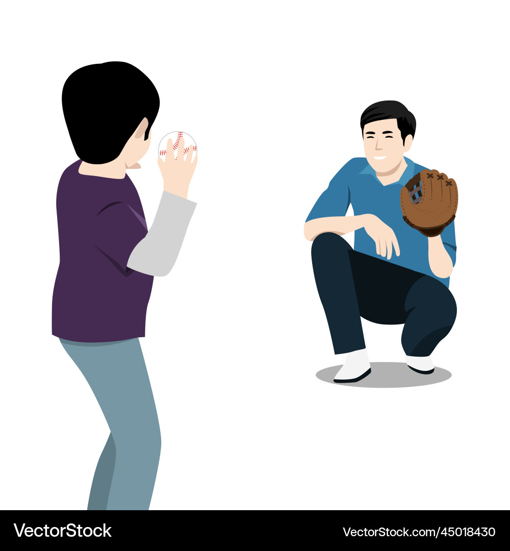 Happy boy playing catch with his father Royalty Free Vector
