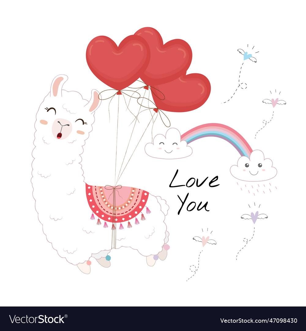 Lovely cute jumping llama with a heart shaped Vector Image