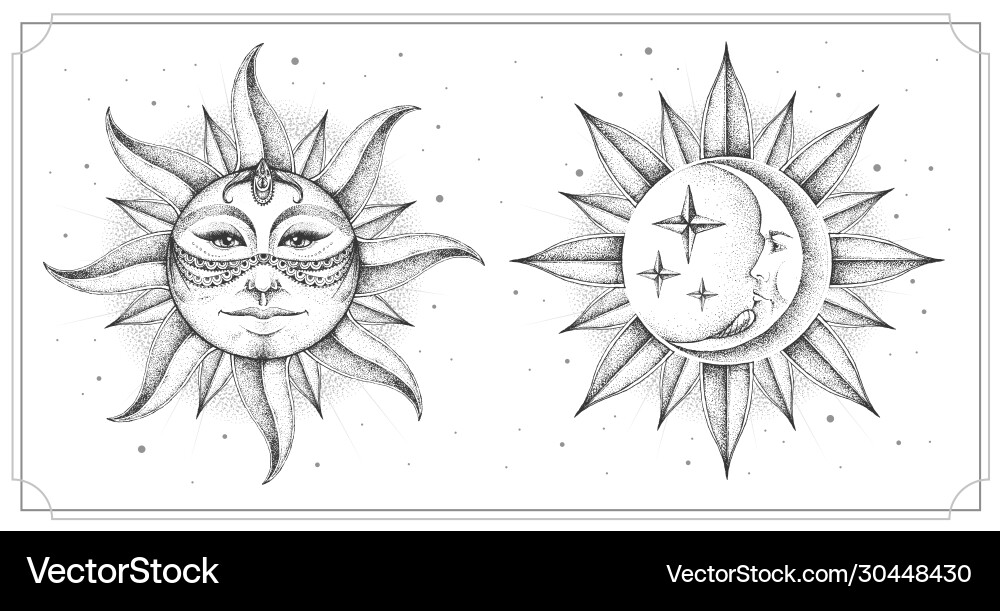 Magic witchcraft card with astrology sun and moon Vector Image