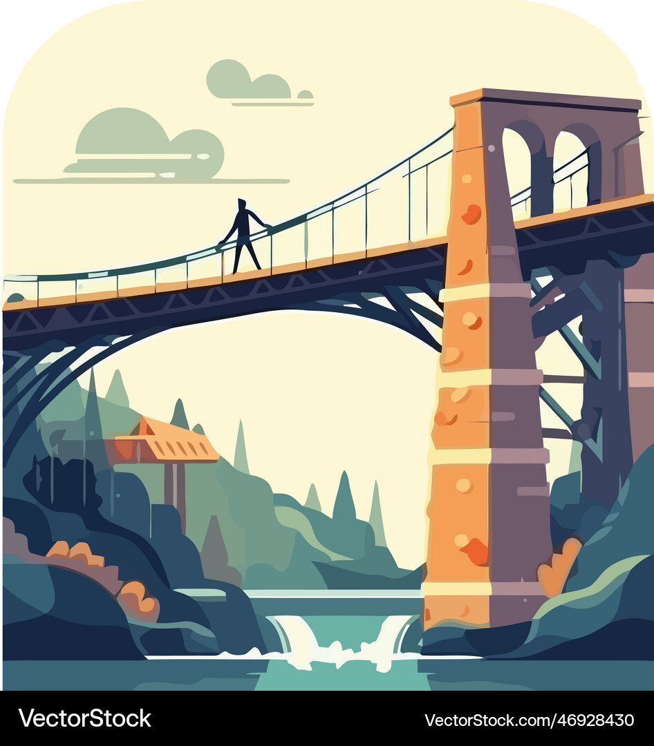 Male character is standing on a bridge Royalty Free Vector