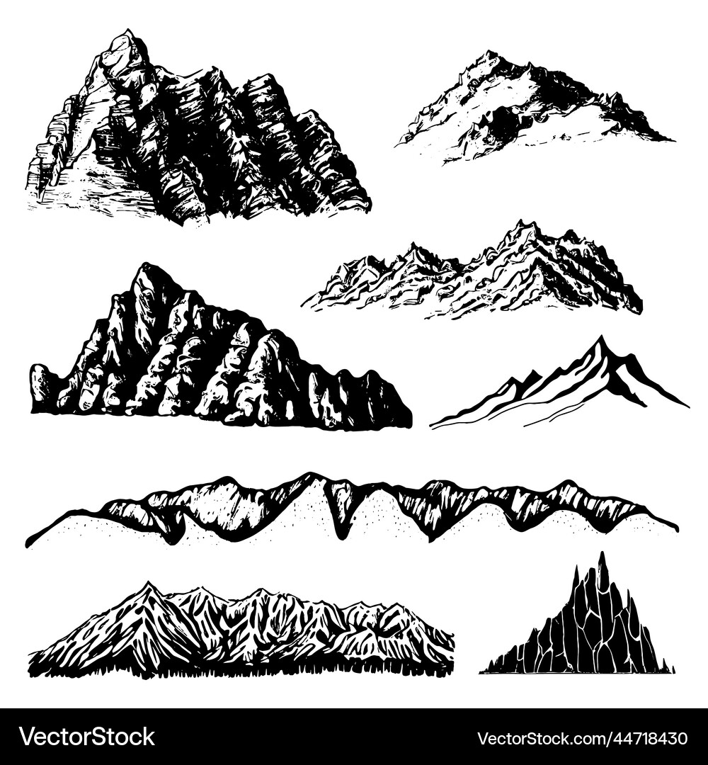 Set of mountains hand drawn Royalty Free Vector Image