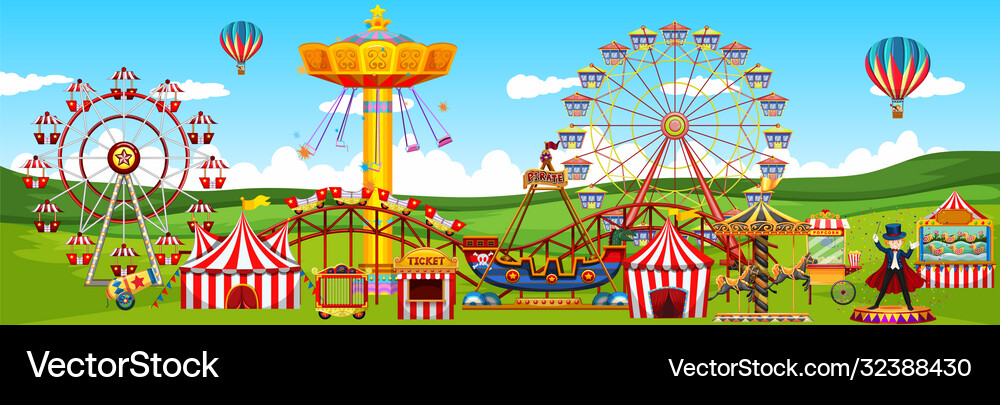 Theme amusement park landscape scene panorama Vector Image