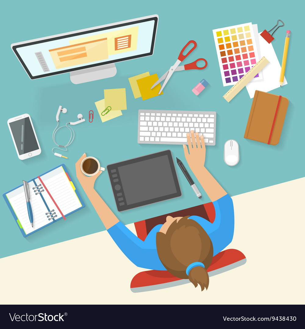 Womans Workspace Composition Royalty Free Vector Image