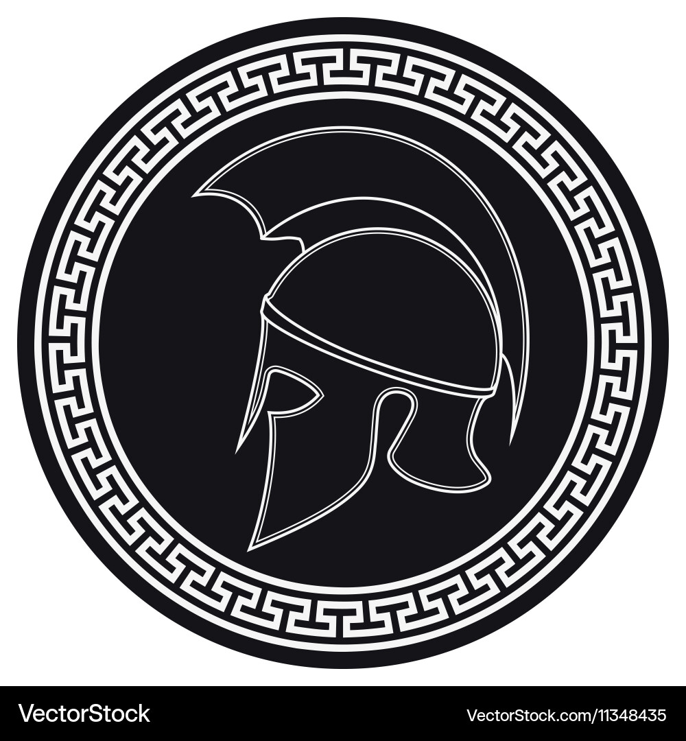 Ancient greek helmet with a crest on shield Vector Image