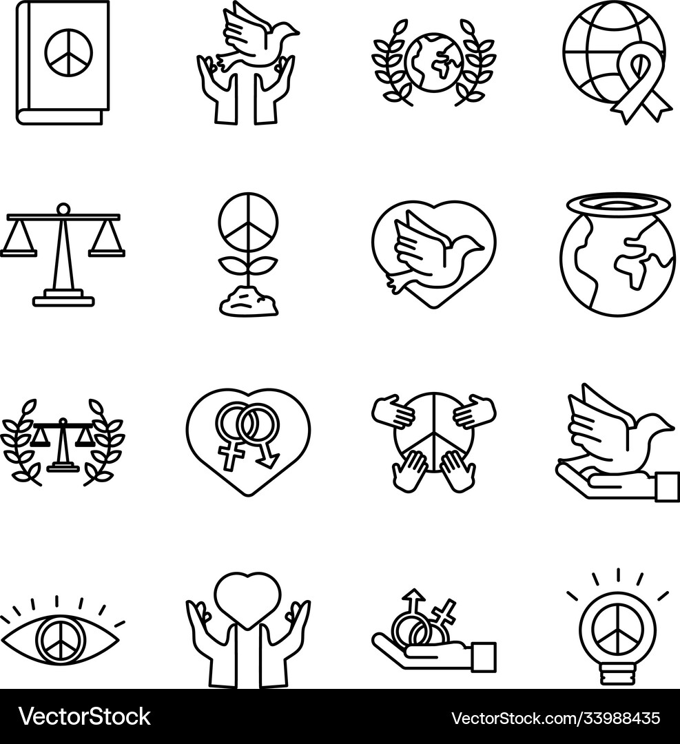 Bundle sixteen human rights line style set Vector Image