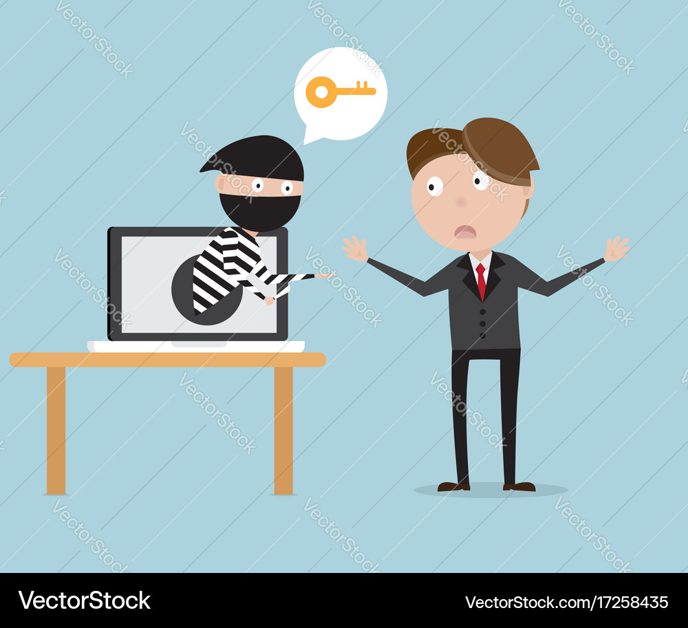 Businessman with thief from laptop network Vector Image