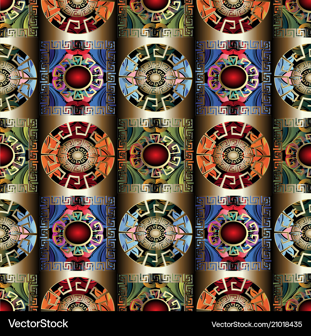 Colorful greek 3d floral seamless pattern Vector Image