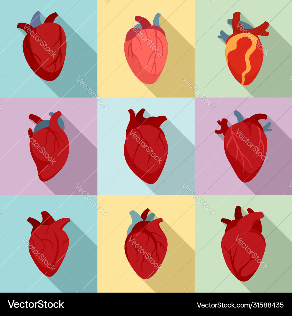 Human heart icons set flat style Royalty Free Vector Image