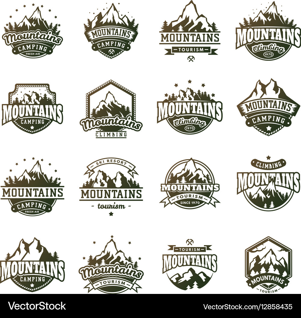 Mountain outdoor icons set Royalty Free Vector Image