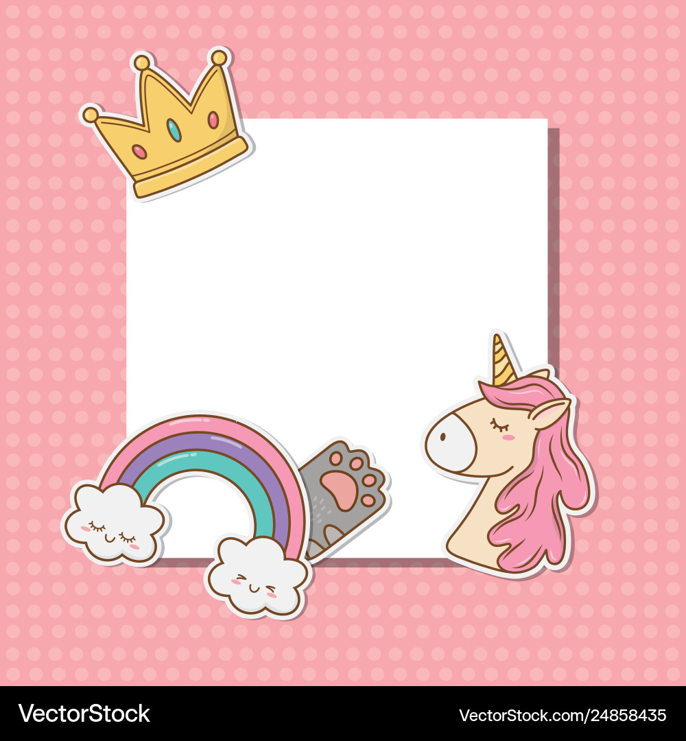 Postcard with stickers kawaii Royalty Free Vector Image