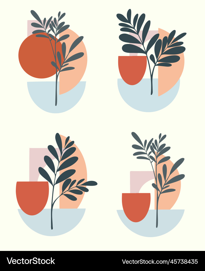 Red leaf with half circle boho style Royalty Free Vector