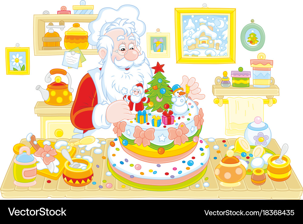 Santa claus cooking a cake Royalty Free Vector Image