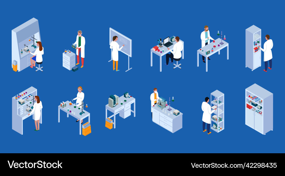 Scientific laboratory isometric icons set Vector Image