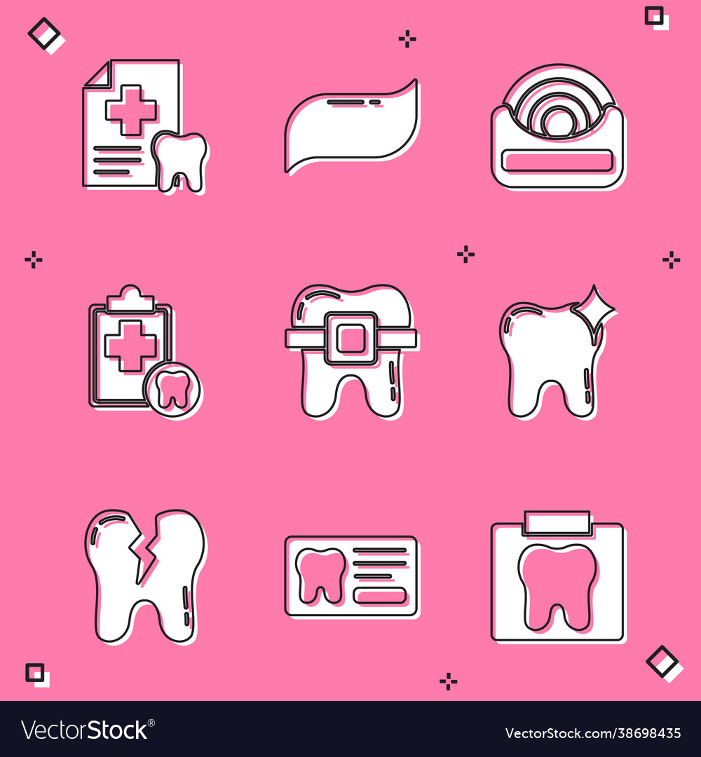 Set dental card toothpaste floss teeth Royalty Free Vector