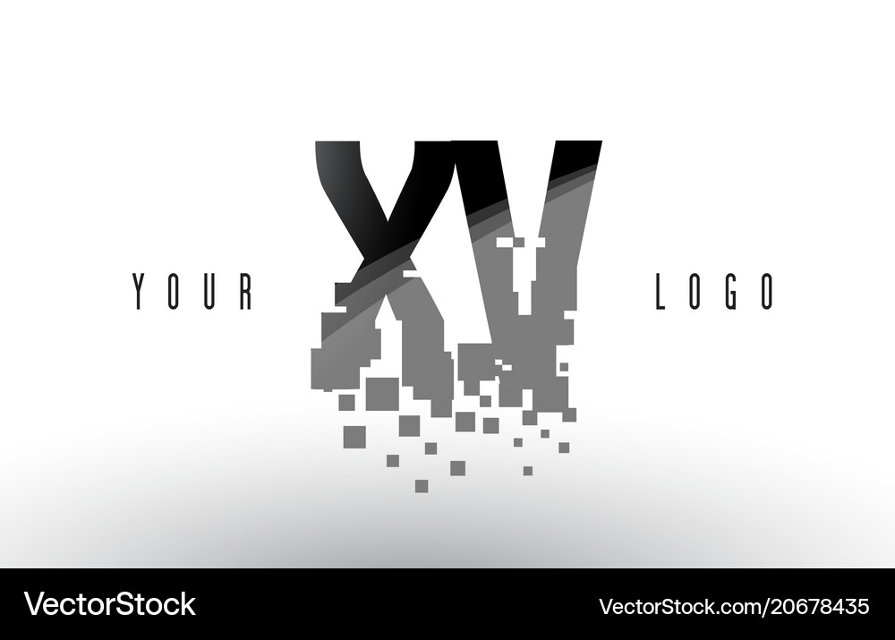 Xv x v pixel letter logo with digital shattered Vector Image