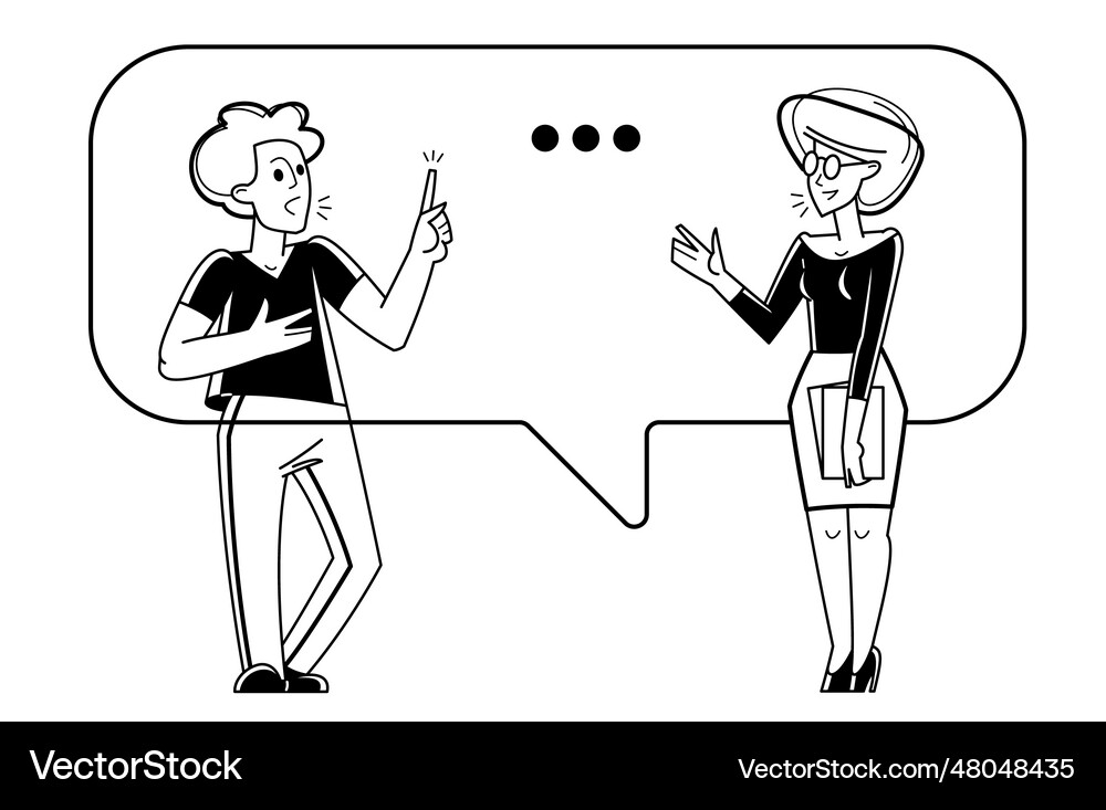 Young man and woman having a dialog about work Vector Image