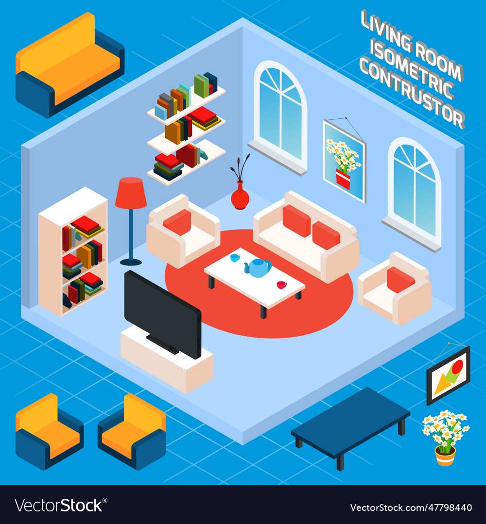 Isometric living room interior Royalty Free Vector Image