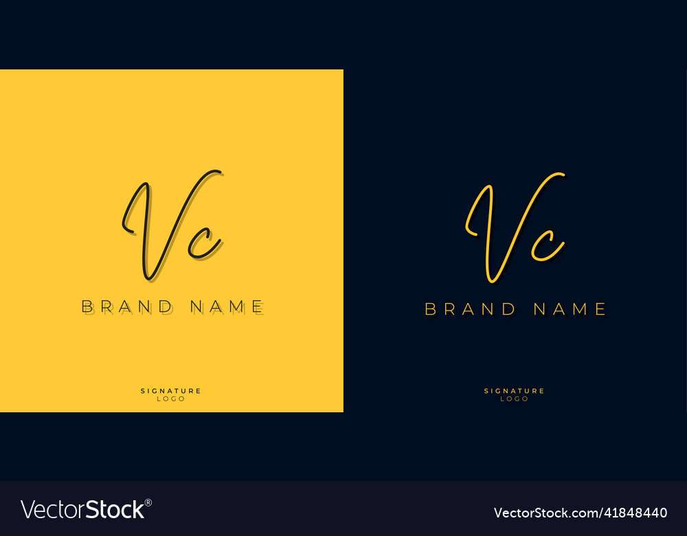 Minimal line art signature letters vc logo Vector Image