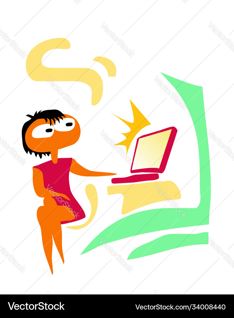 Modern office girl in office at computer Vector Image