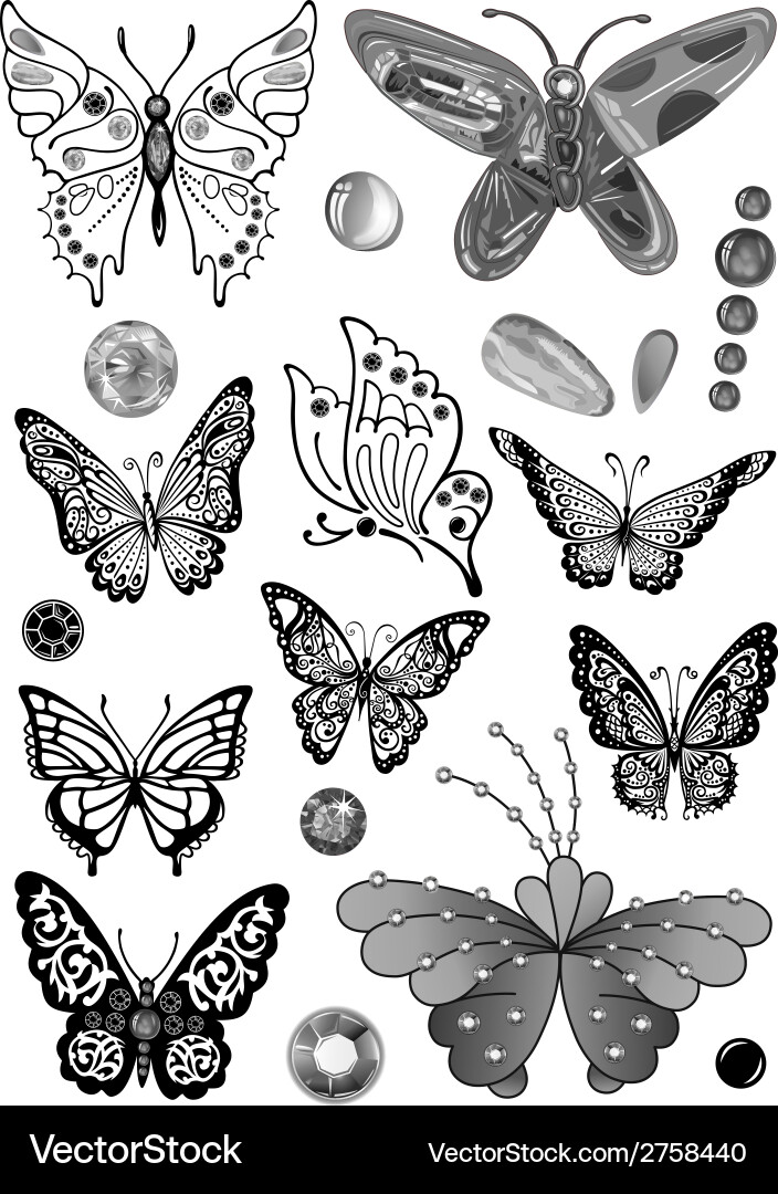 Monochrome butterfly set Royalty Free Vector Image