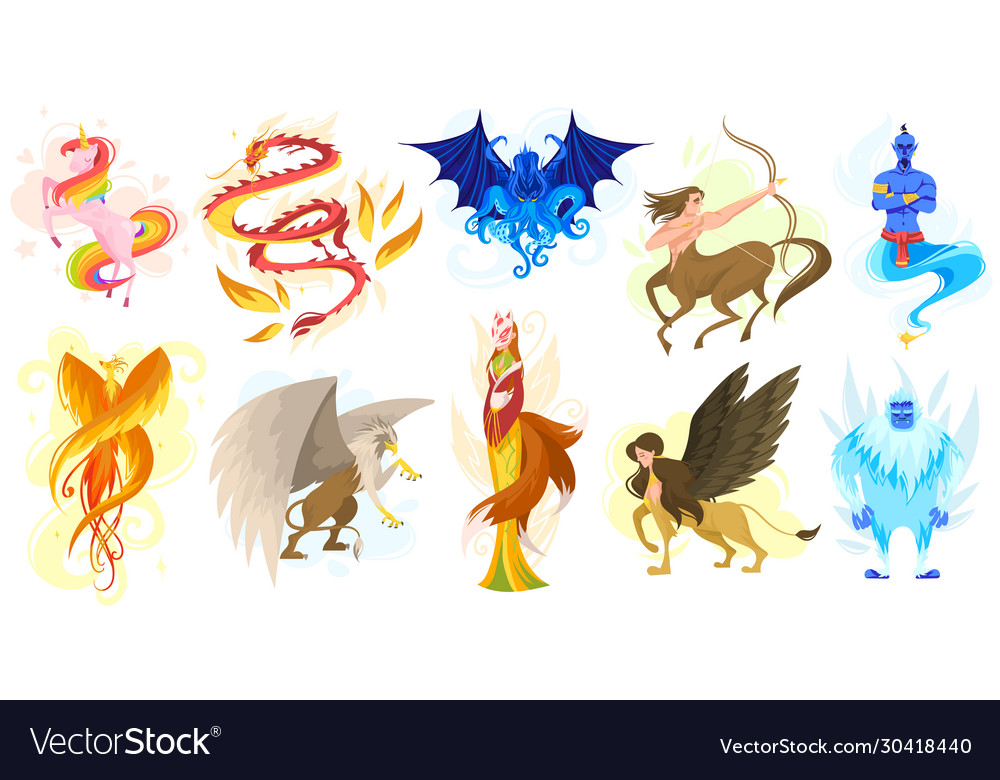 Mythical creatures and fairytale animals set Vector Image