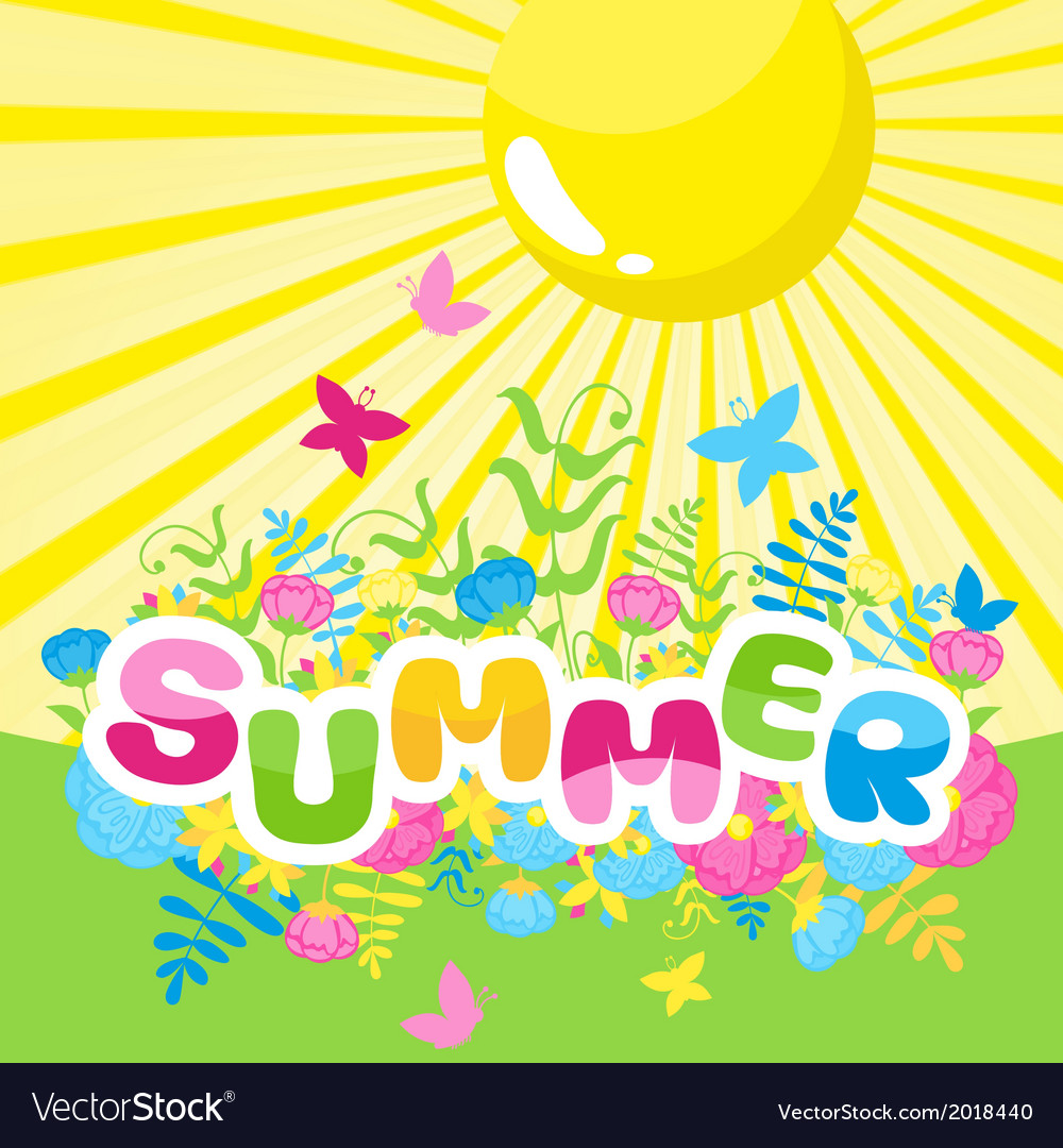 Summer inscription of colored letters with the sun