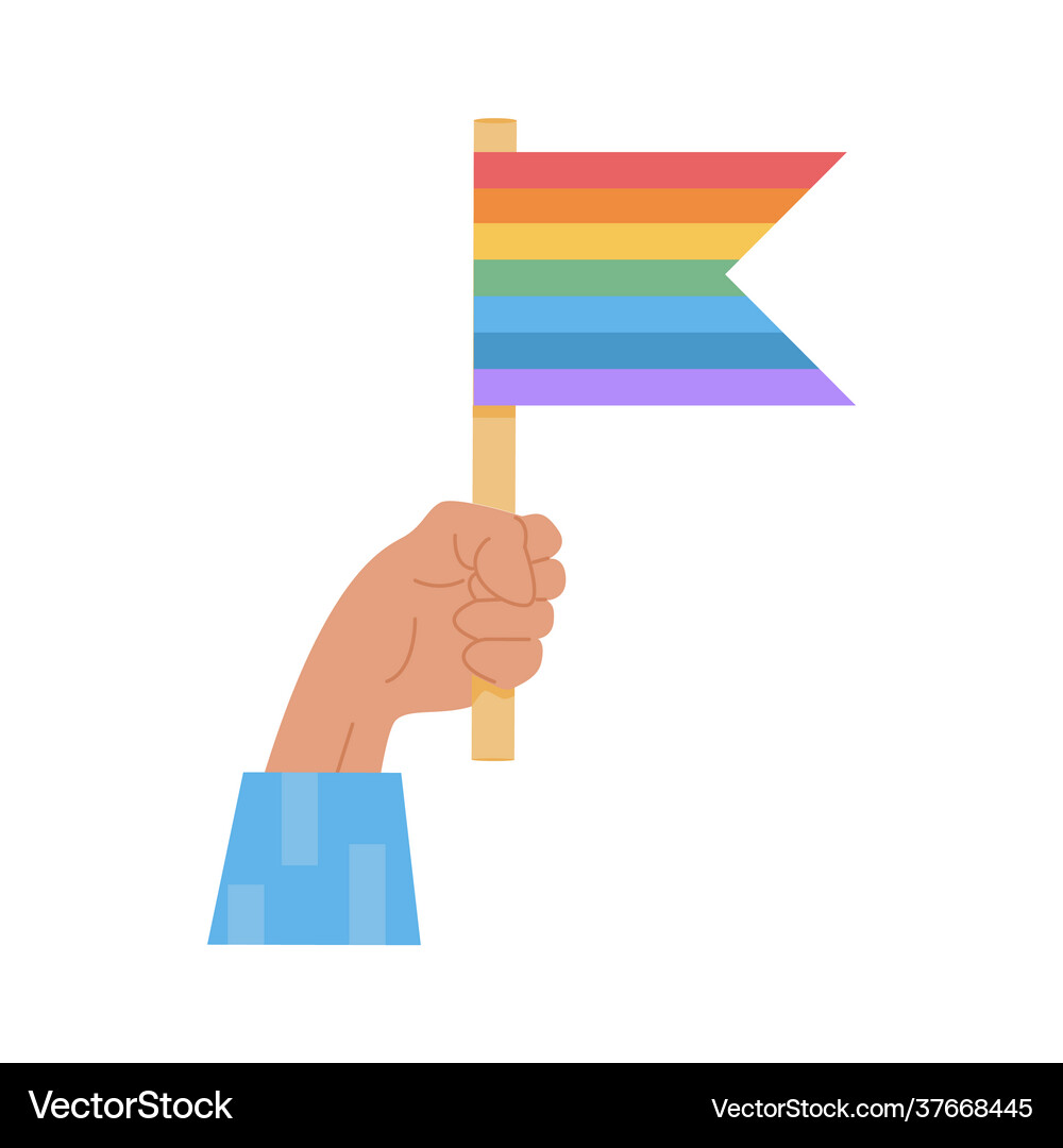 A person holding lgbt rainbow flag element Vector Image
