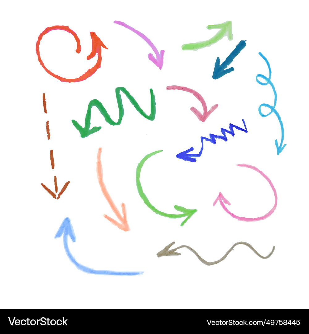 Arrows drawn with pencils by hand doodle Vector Image