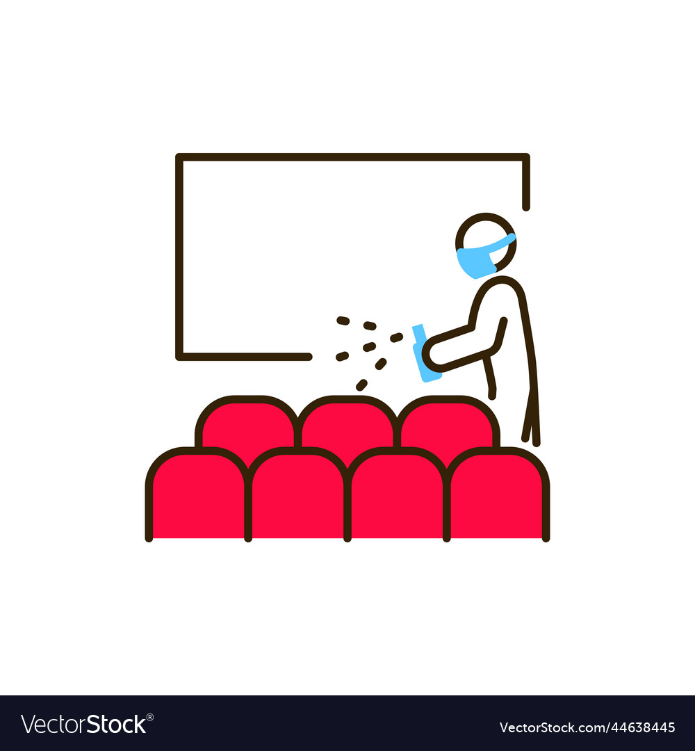 Cinema hall disinfection color line icon cleaning Vector Image Cinema hall disinfection color line icon cleaning Vector Image