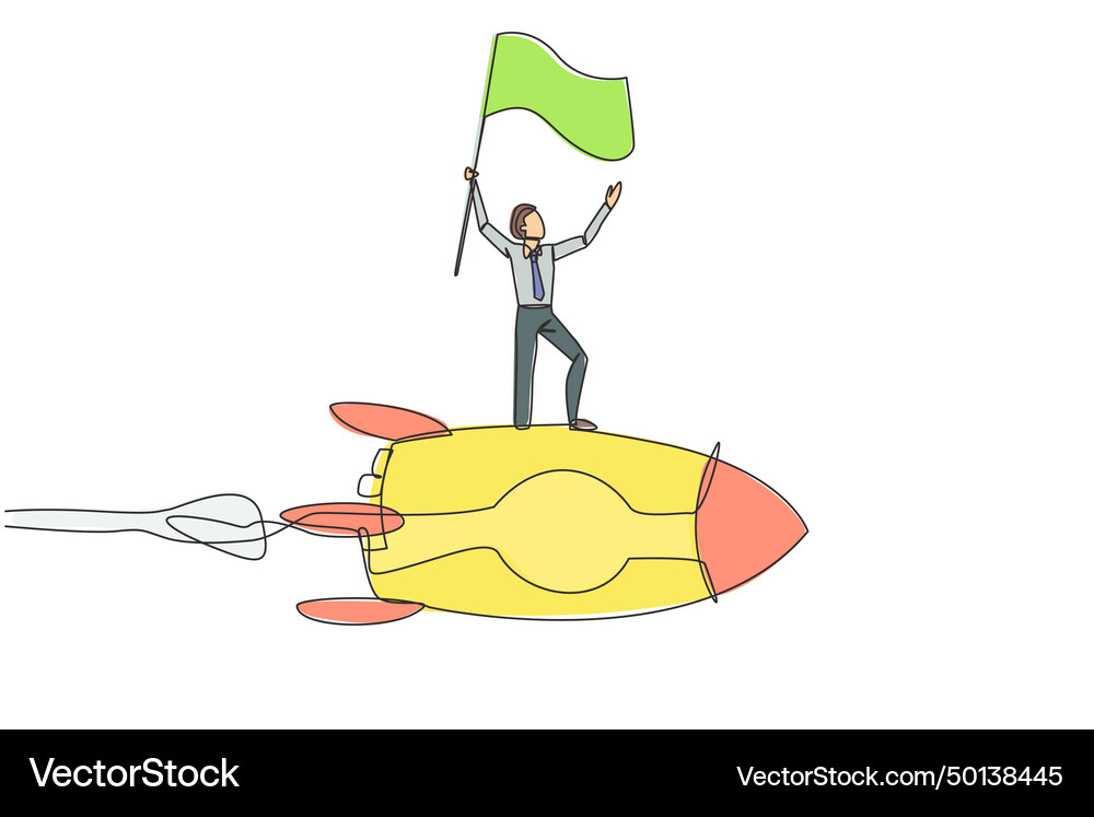 Single one line drawing of young successful Vector Image