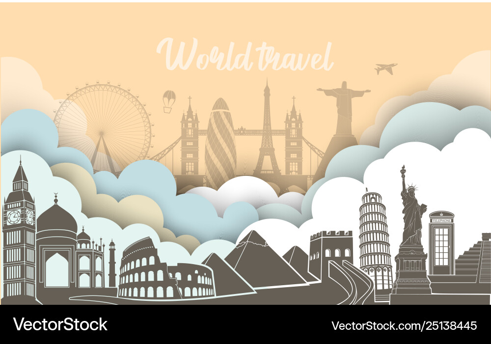 Travel journey famous monuments world Royalty Free Vector
