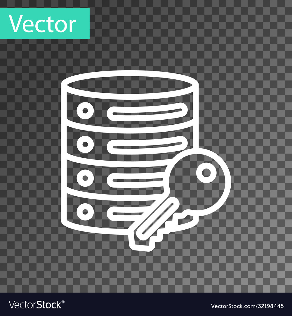 White Line Server Security With Key Icon Isolated Vector Image