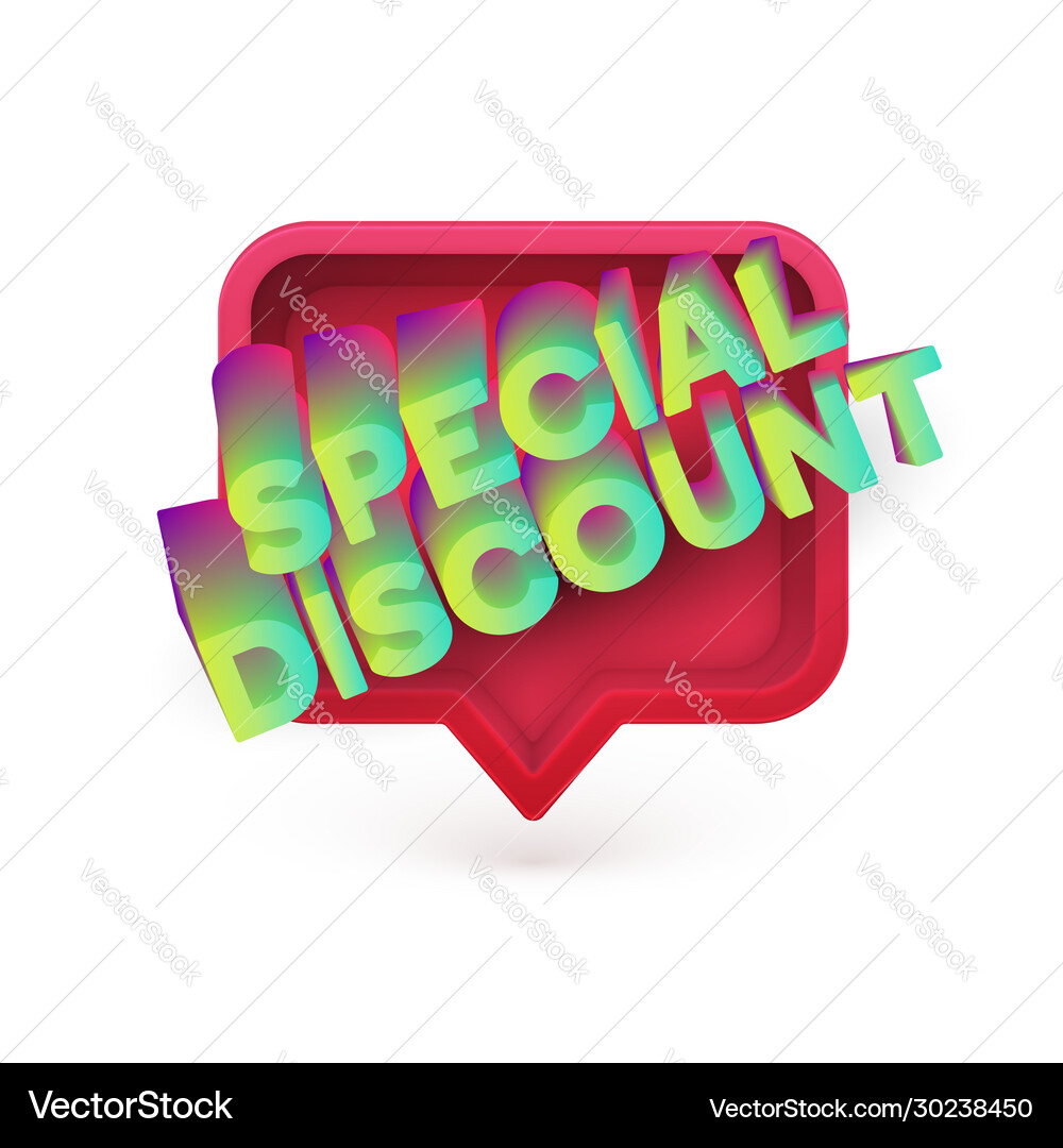 Colorful special discount text on a red speech Vector Image
