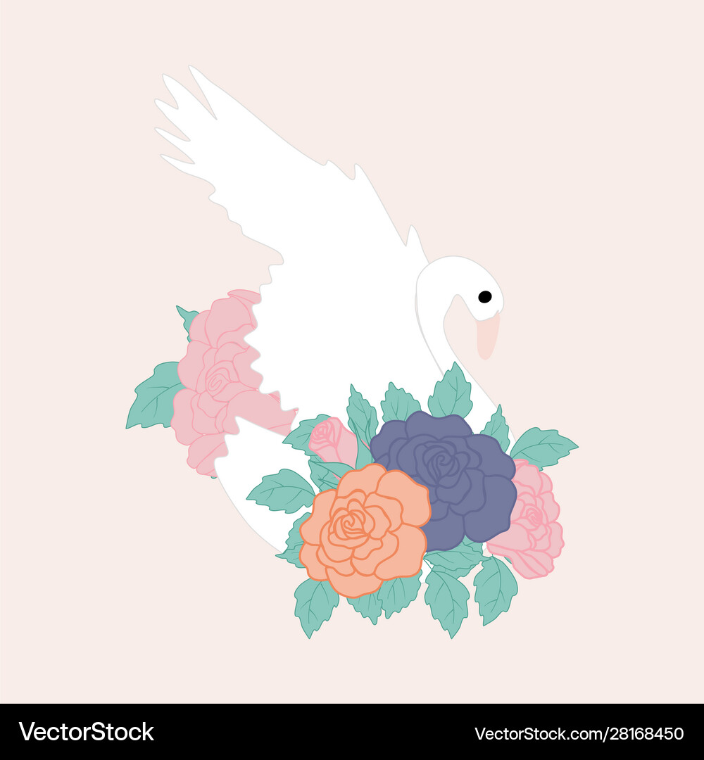 Flying swan and roses Royalty Free Vector Image