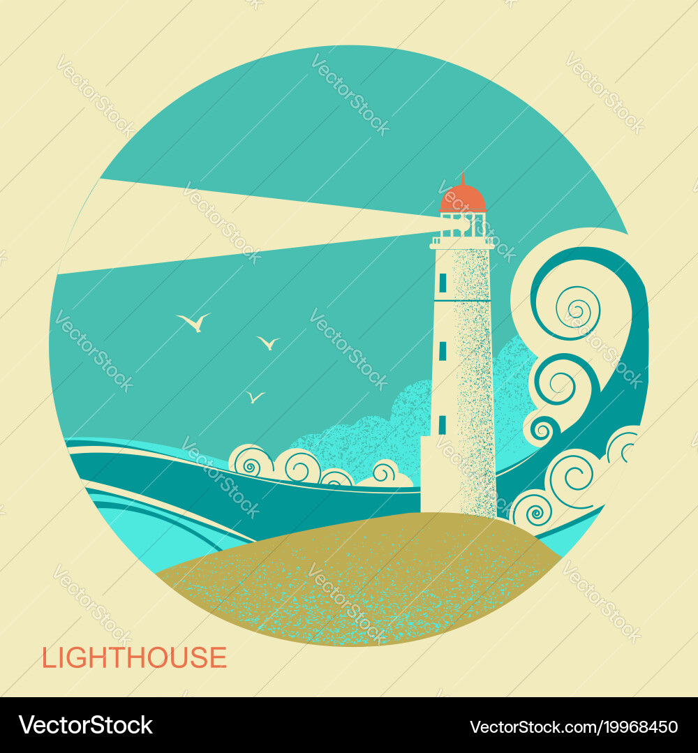 Lighthouse label vintage seascape Royalty Free Vector Image