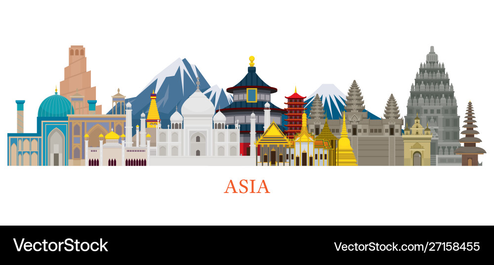 Asia skyline landmarks in flat style Royalty Free Vector