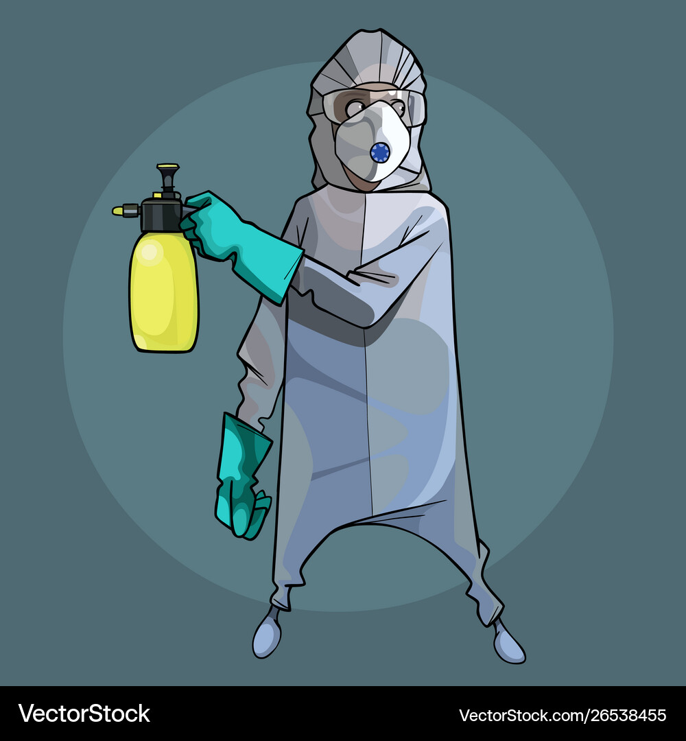 Cartoon man in a protective suit with mask Vector Image