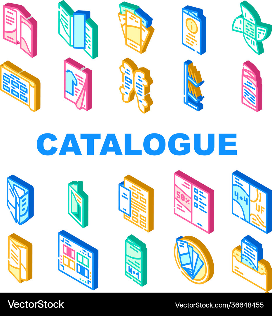 Catalog and booklet collection icons set Vector Image