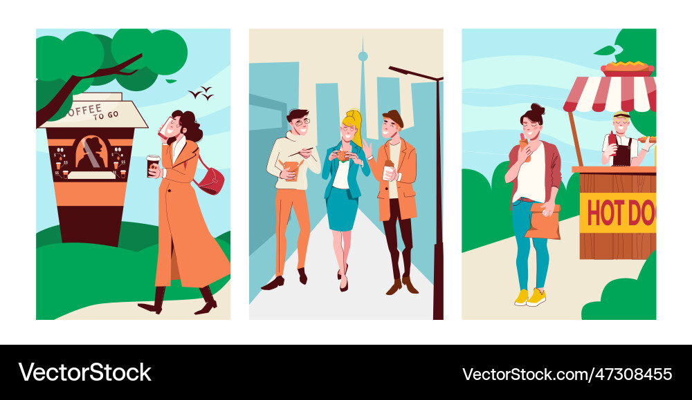 Food to go flat posters Royalty Free Vector Image