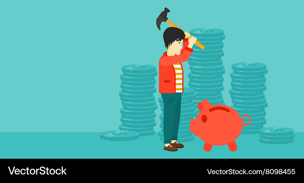 Man breaking piggy bank Royalty Free Vector Image