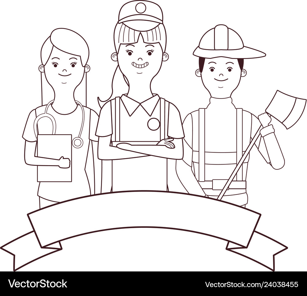 Nurse seller and fireman Royalty Free Vector Image