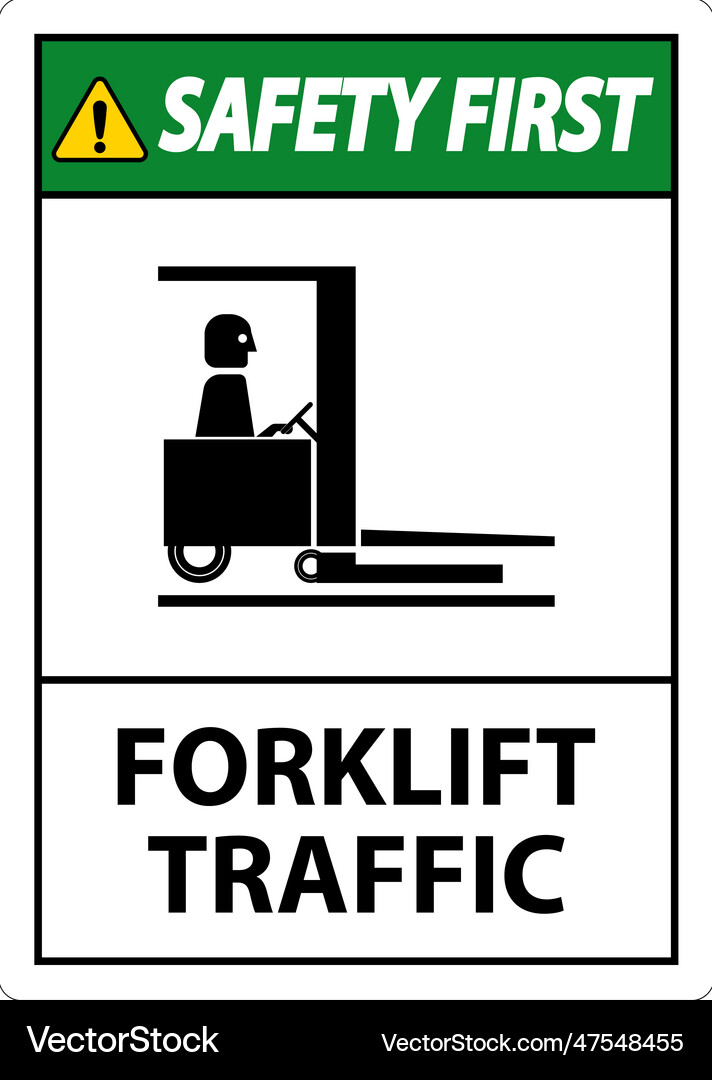 Safety first forklift traffic floor sign on white Vector Image