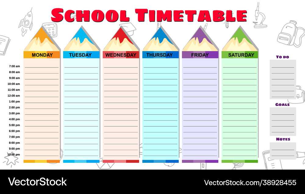 School timetable weekly hand drawn sketch icons Vector Image
