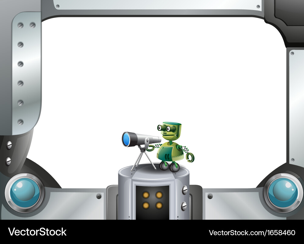 A metallic frame with a robot and a telescope Vector Image