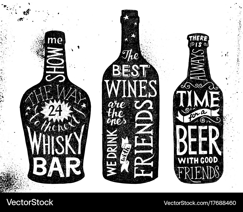 Alcoholic beverages hand drawn lettering set Vector Image