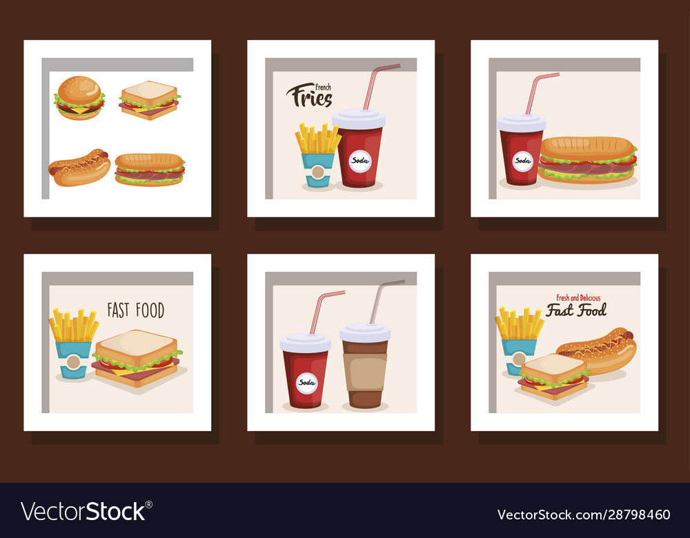 Bundle fast food delicious Royalty Free Vector Image