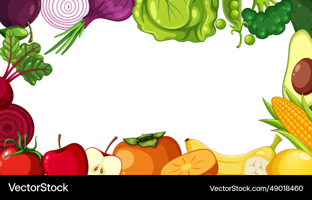 Colorful fruit and vegetable frame border Vector Image