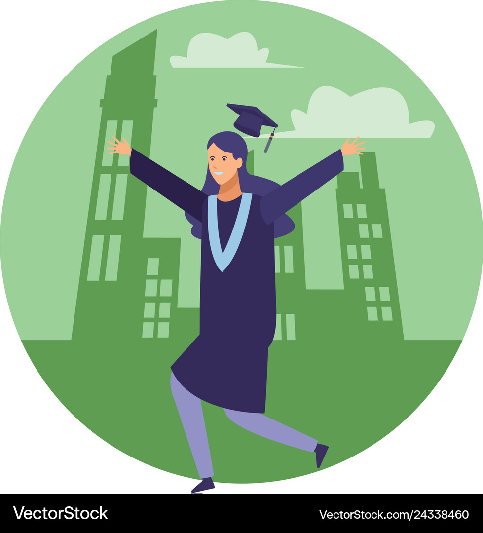 Female graduation ceremony jump Royalty Free Vector Image