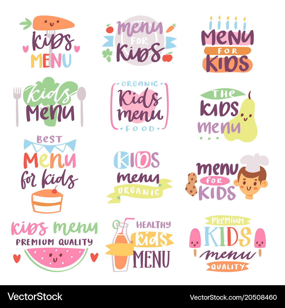 Kids menu sign lettering Royalty Free Vector Image