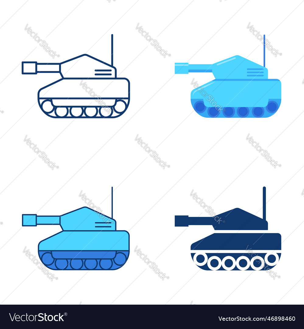 Military tank icon set in flat and line style Vector Image Military tank icon set in flat and line style Vector Image